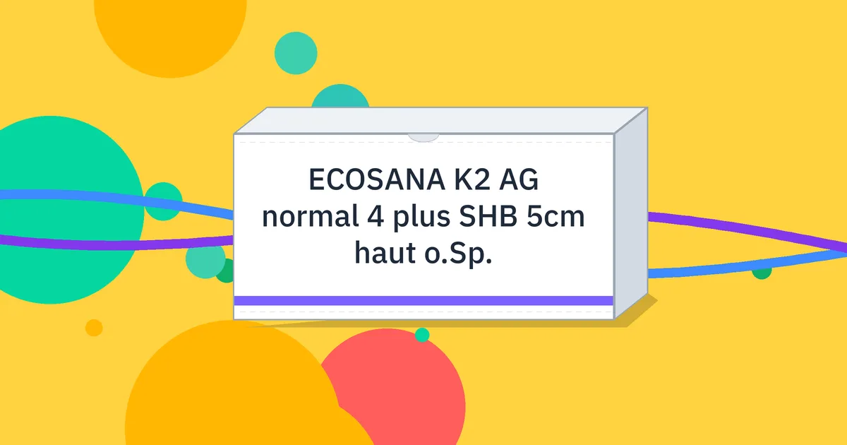 Symbolbild: Packung mit der Aufschrift ECOSANA K2 AG normal 4 plus SHB 5cm haut o.Sp. (PZN 01452856) – Verfügbarkeit und Bezug in Apotheken in Frankfurt am Main