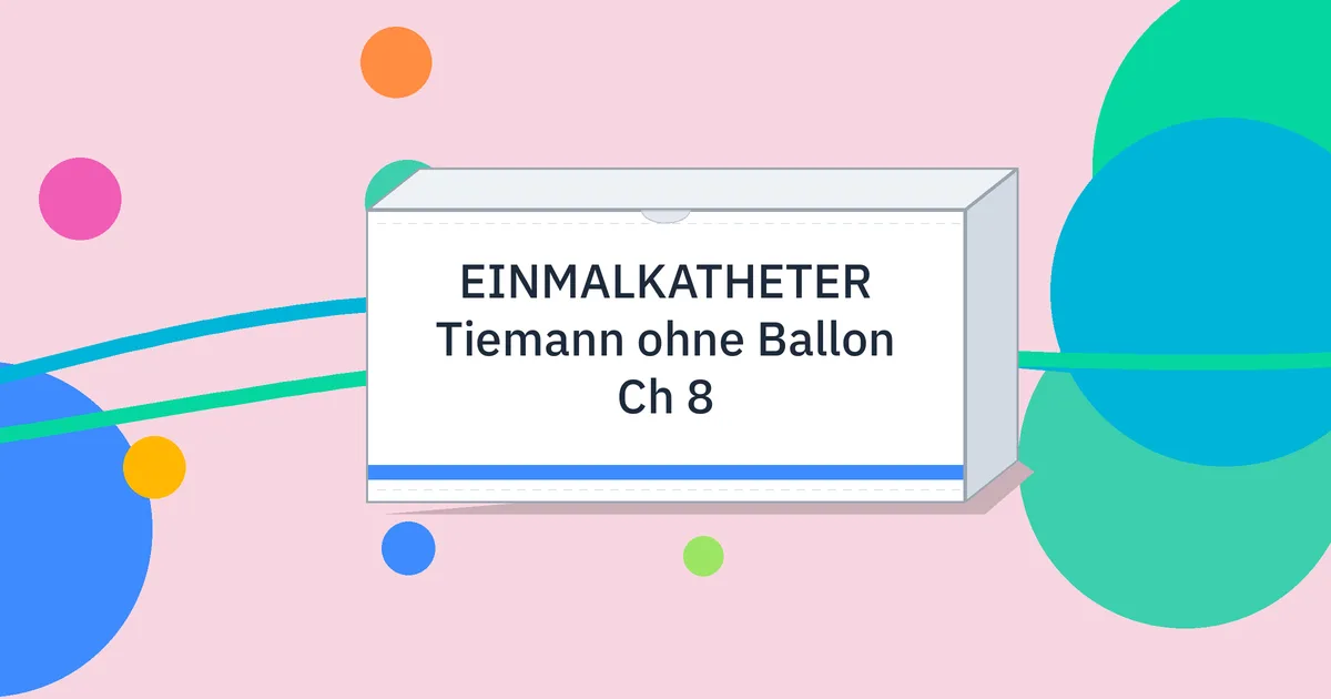 Symbolbild: Packung mit der Aufschrift EINMALKATHETER Tiemann ohne Ballon Ch 8 (PZN 00052178) – Verfügbarkeit und Bezug in Apotheken in Frankfurt am Main