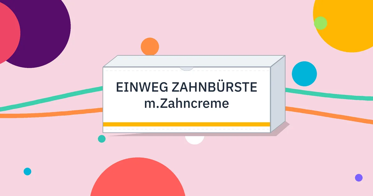 Symbolbild: Packung mit der Aufschrift EINWEG ZAHNBÜRSTE m.Zahncreme (PZN 08442826) – Verfügbarkeit und Bezug in Apotheken in Frankfurt am Main