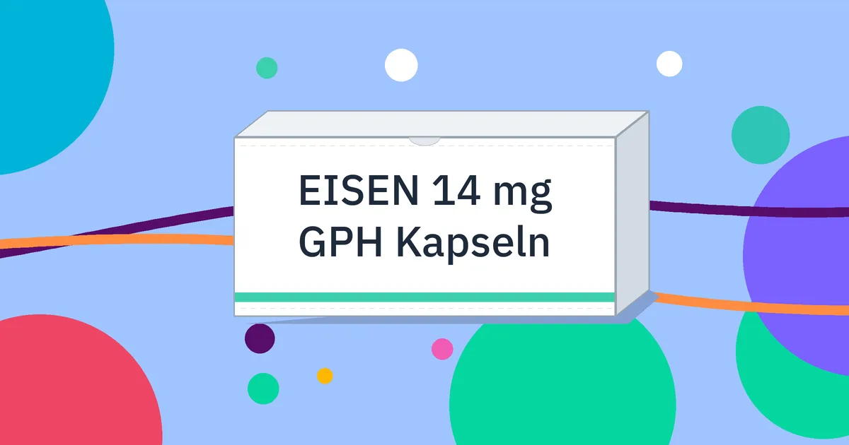 Symbolbild: Packung mit der Aufschrift EISEN 14 mg GPH Kapseln (PZN 04527744) – Verfügbarkeit und Bezug in Apotheken in Frankfurt am Main