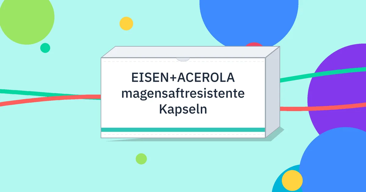 Symbolbild: Packung mit der Aufschrift EISEN+ACEROLA magensaftresistente Kapseln (PZN 20340175) – Verfügbarkeit und Bezug in Apotheken in Frankfurt am Main