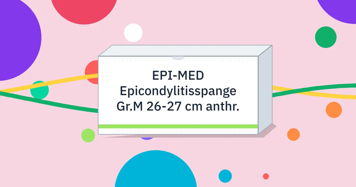 Symbolbild: Packung mit der Aufschrift EPI-MED Epicondylitisspange Gr.M 26-27 cm anthr. (PZN 11080574) – Verfügbarkeit und Bezug in Apotheken in Frankfurt am Main
