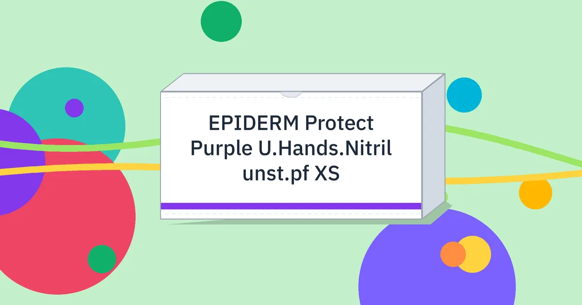 Symbolbild: Packung mit der Aufschrift EPIDERM Protect Purple U.Hands.Nitril unst.pf XS (PZN 17896532) – Verfügbarkeit und Bezug in Apotheken in Frankfurt am Main