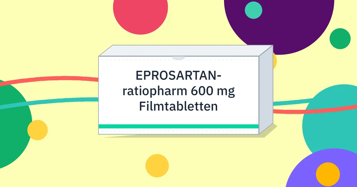 Symbolbild: Packung mit der Aufschrift EPROSARTAN-ratiopharm 600 mg Filmtabletten (PZN 03574552) – Verfügbarkeit und Bezug in Apotheken in Frankfurt am Main