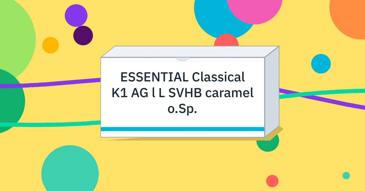 Symbolbild: Packung mit der Aufschrift ESSENTIAL Classical K1 AG l L SVHB caramel o.Sp. (PZN 18420091) – Verfügbarkeit und Bezug in Apotheken in Frankfurt am Main