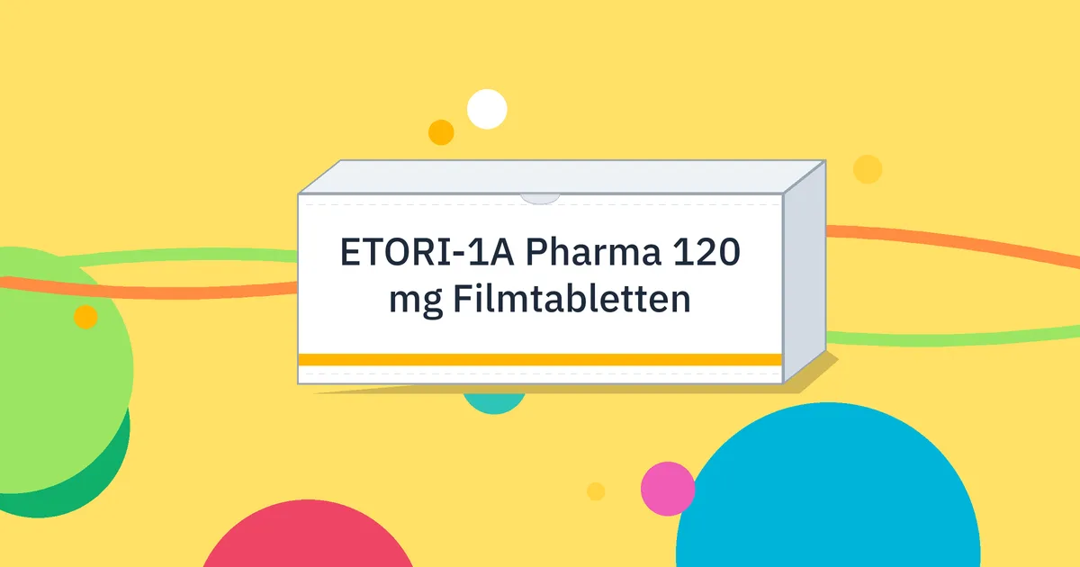 Symbolbild: Packung mit der Aufschrift ETORI-1A Pharma 120 mg Filmtabletten (PZN 12422290) – Verfügbarkeit und Bezug in Apotheken in Frankfurt am Main