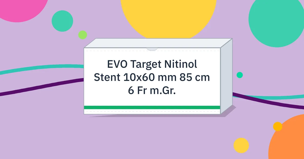 Symbolbild: Packung mit der Aufschrift EVO Target Nitinol Stent 10x60 mm 85 cm 6 Fr m.Gr. (PZN 00101853) – Verfügbarkeit und Bezug in Apotheken in Frankfurt am Main