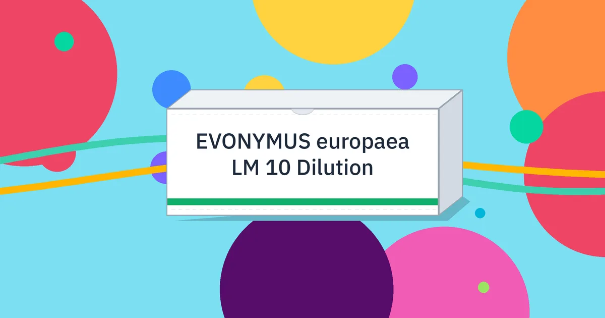 Symbolbild: Packung mit der Aufschrift EVONYMUS europaea LM 10 Dilution (PZN 13484577) – Verfügbarkeit und Bezug in Apotheken in Frankfurt am Main