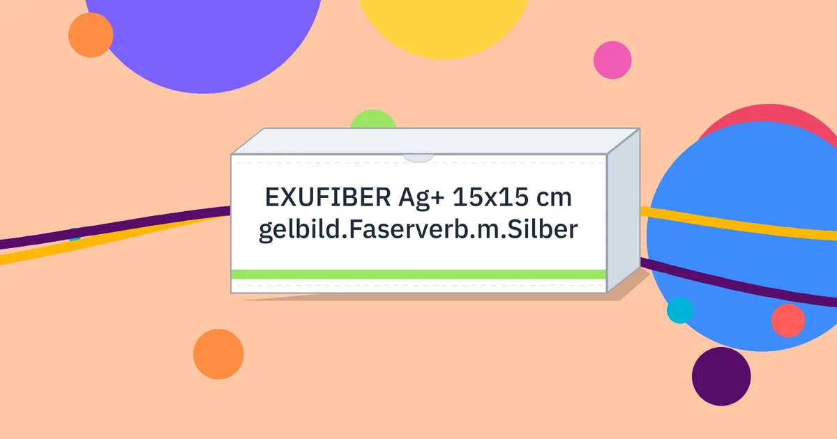 Symbolbild: Packung mit der Aufschrift EXUFIBER Ag+ 15x15 cm gelbild.Faserverb.m.Silber (PZN 19975141) – Verfügbarkeit und Bezug in Apotheken in Frankfurt am Main