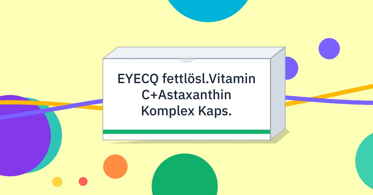 Symbolbild: Packung mit der Aufschrift EYECQ fettlösl.Vitamin C+Astaxanthin Komplex Kaps. (PZN 10001957) – Verfügbarkeit und Bezug in Apotheken in Frankfurt am Main