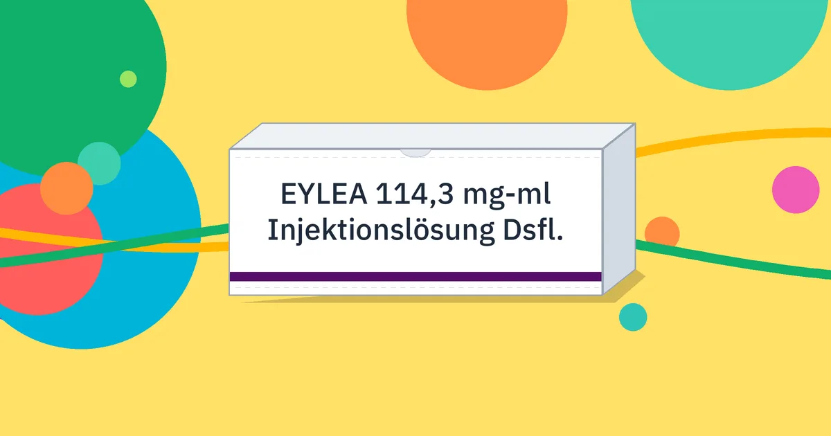 Symbolbild: Packung mit der Aufschrift EYLEA 114,3 mg-ml Injektionslösung Dsfl. (PZN 19346385) – Verfügbarkeit und Bezug in Apotheken in Frankfurt am Main