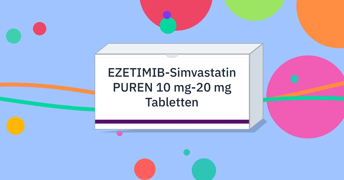 Symbolbild: Packung mit der Aufschrift EZETIMIB-Simvastatin PUREN 10 mg-20 mg Tabletten (PZN 15416462) – Verfügbarkeit und Bezug in Apotheken in Frankfurt am Main