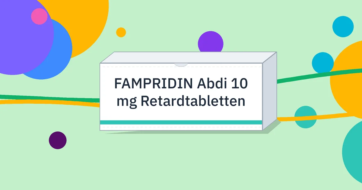 Symbolbild: Packung mit der Aufschrift FAMPRIDIN Abdi 10 mg Retardtabletten (PZN 20717697) – Verfügbarkeit und Bezug in Apotheken in Frankfurt am Main