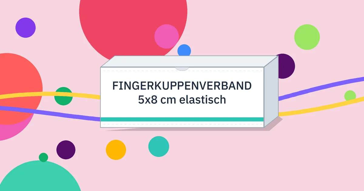 Symbolbild: Packung mit der Aufschrift FINGERKUPPENVERBAND 5x8 cm elastisch (PZN 07624270) – Verfügbarkeit und Bezug in Apotheken in Frankfurt am Main