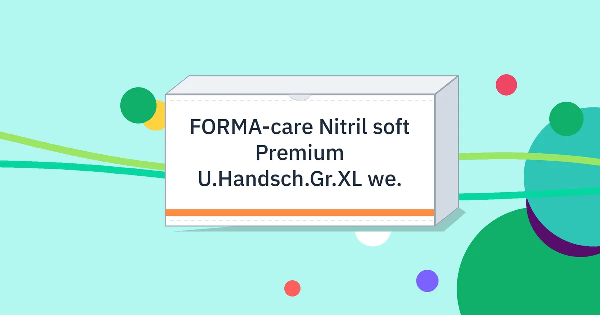 Symbolbild: Packung mit der Aufschrift FORMA-care Nitril soft Premium U.Handsch.Gr.XL we. (PZN 18060327) – Verfügbarkeit und Bezug in Apotheken in Frankfurt am Main