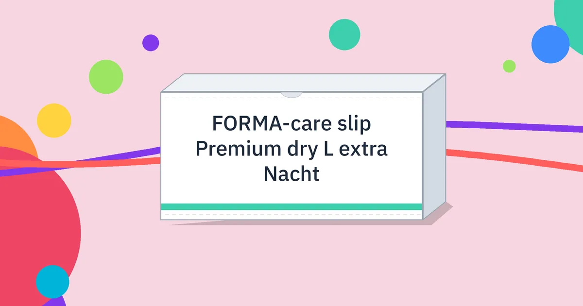 Symbolbild: Packung mit der Aufschrift FORMA-care slip Premium dry L extra Nacht (PZN 12601242) – Verfügbarkeit und Bezug in Apotheken in Frankfurt am Main