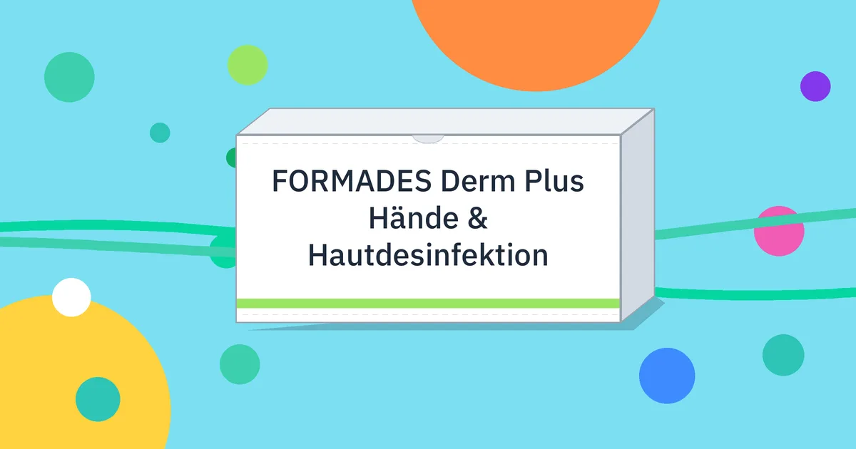 Symbolbild: Packung mit der Aufschrift FORMADES Derm Plus Hände & Hautdesinfektion (PZN 06582061) – Verfügbarkeit und Bezug in Apotheken in Frankfurt am Main