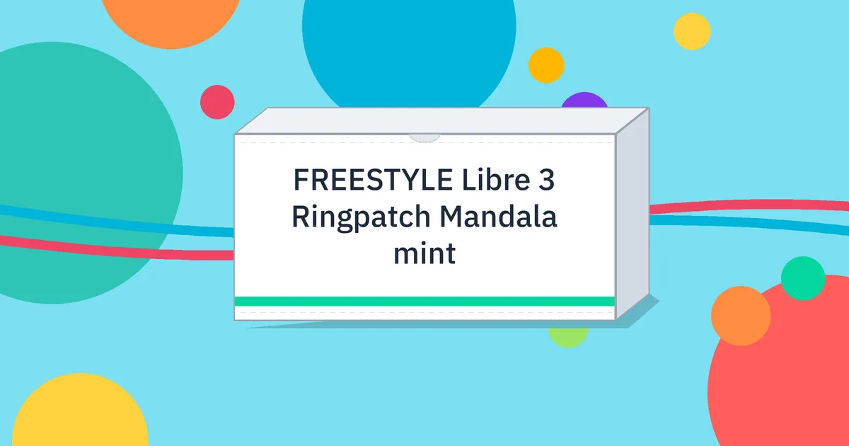 Symbolbild: Packung mit der Aufschrift FREESTYLE Libre 3 Ringpatch Mandala mint (PZN 19865352) – Verfügbarkeit und Bezug in Apotheken in Frankfurt am Main