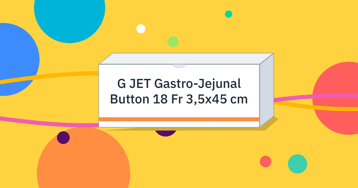 Symbolbild: Packung mit der Aufschrift G JET Gastro-Jejunal Button 18 Fr 3,5x45 cm (PZN 14343666) – Verfügbarkeit und Bezug in Apotheken in Frankfurt am Main