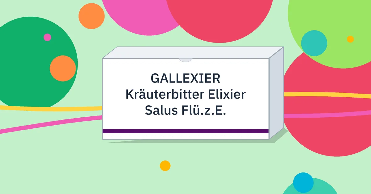 Symbolbild: Packung mit der Aufschrift GALLEXIER Kräuterbitter Elixier Salus Flü.z.E. (PZN 15386867) – Verfügbarkeit und Bezug in Apotheken in Frankfurt am Main