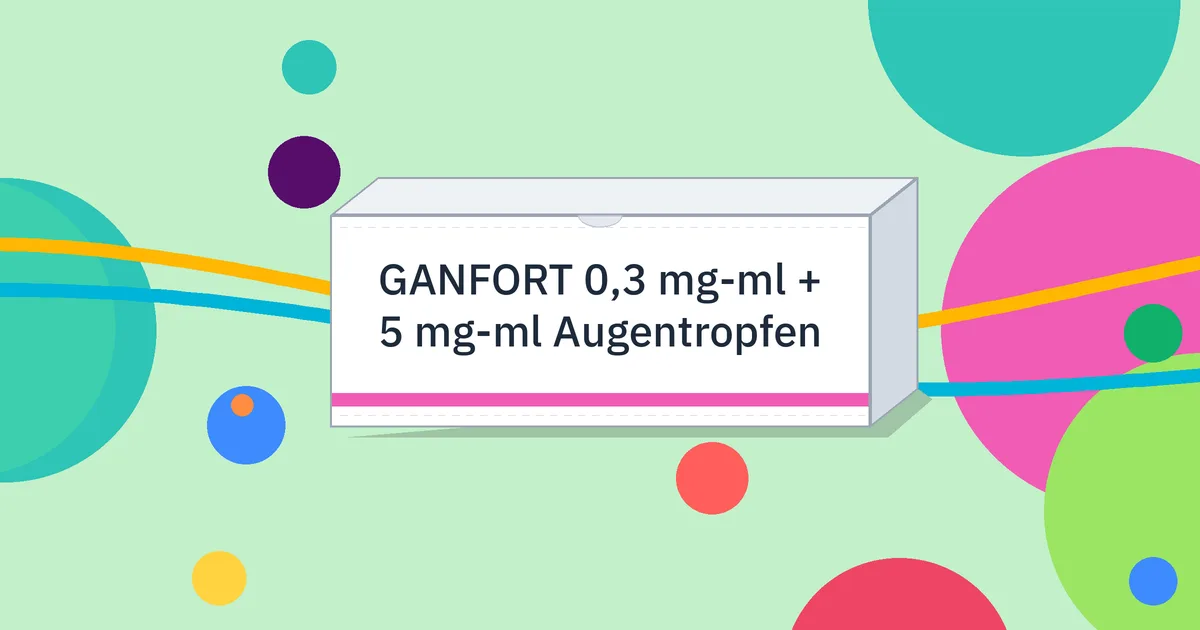Symbolbild: Packung mit der Aufschrift GANFORT 0,3 mg-ml + 5 mg-ml Augentropfen (PZN 06954002) – Verfügbarkeit und Bezug in Apotheken in Frankfurt am Main