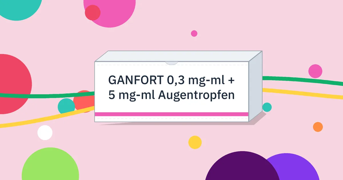 Symbolbild: Packung mit der Aufschrift GANFORT 0,3 mg-ml + 5 mg-ml Augentropfen (PZN 10744434) – Verfügbarkeit und Bezug in Apotheken in Frankfurt am Main
