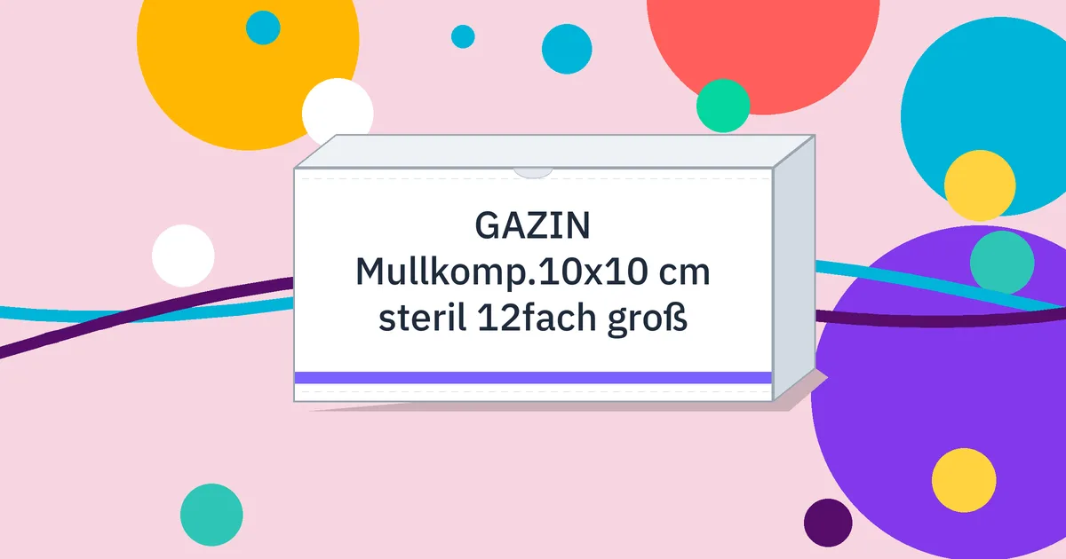 Symbolbild: Packung mit der Aufschrift GAZIN Mullkomp.10x10 cm steril 12fach groß (PZN 11005897) – Verfügbarkeit und Bezug in Apotheken in Frankfurt am Main