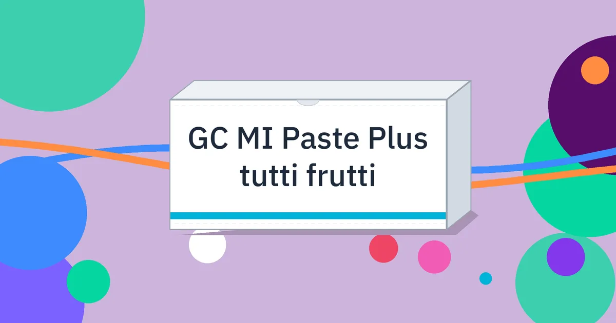 Symbolbild: Packung mit der Aufschrift GC MI Paste Plus tutti frutti (PZN 09517414) – Verfügbarkeit und Bezug in Apotheken in Frankfurt am Main