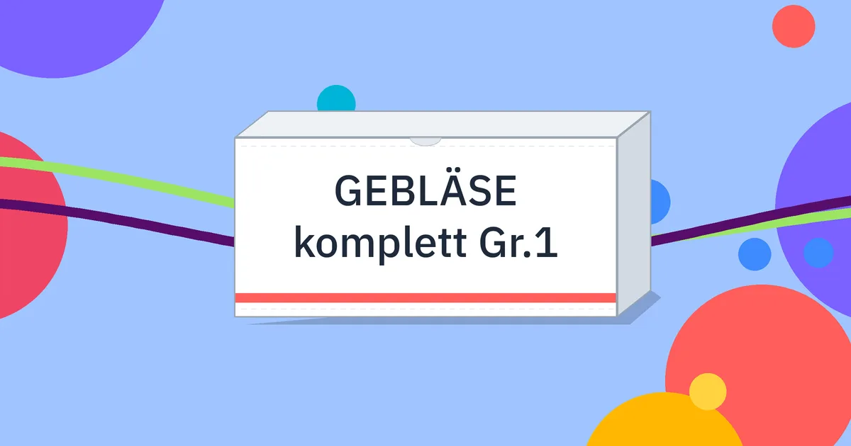 Symbolbild: Packung mit der Aufschrift GEBLÄSE komplett Gr.1 (PZN 01962468) – Verfügbarkeit und Bezug in Apotheken in Frankfurt am Main