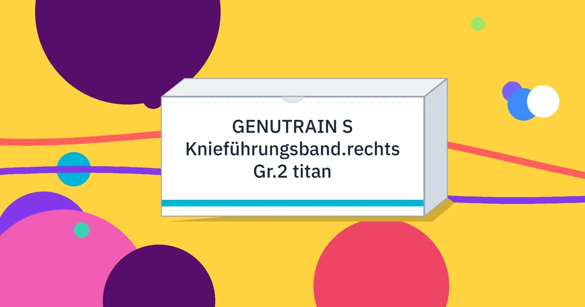 Symbolbild: Packung mit der Aufschrift GENUTRAIN S Knieführungsband.rechts Gr.2 titan (PZN 02428647) – Verfügbarkeit und Bezug in Apotheken in Frankfurt am Main