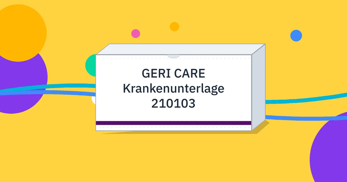 Symbolbild: Packung mit der Aufschrift GERI CARE Krankenunterlage 210103 (PZN 00540908) – Verfügbarkeit und Bezug in Apotheken in Frankfurt am Main