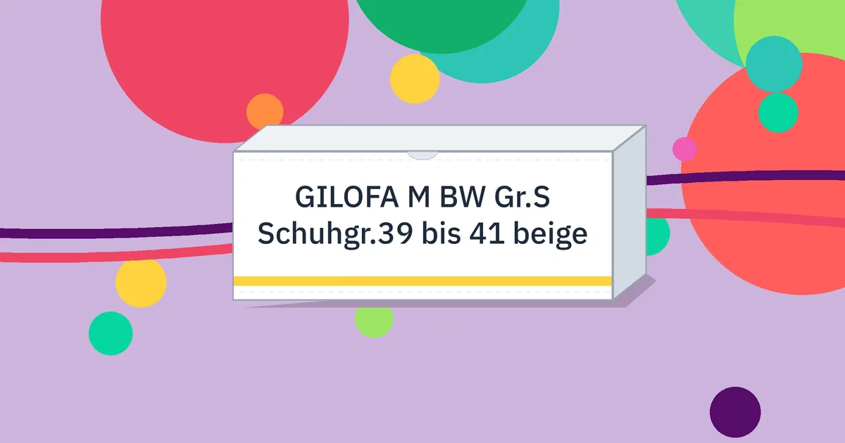 Symbolbild: Packung mit der Aufschrift GILOFA M BW Gr.S Schuhgr.39 bis 41 beige (PZN 16724326) – Verfügbarkeit und Bezug in Apotheken in Frankfurt am Main