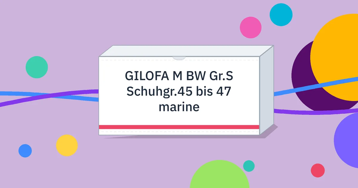 Symbolbild: Packung mit der Aufschrift GILOFA M BW Gr.S Schuhgr.45 bis 47 marine (PZN 16724177) – Verfügbarkeit und Bezug in Apotheken in Frankfurt am Main