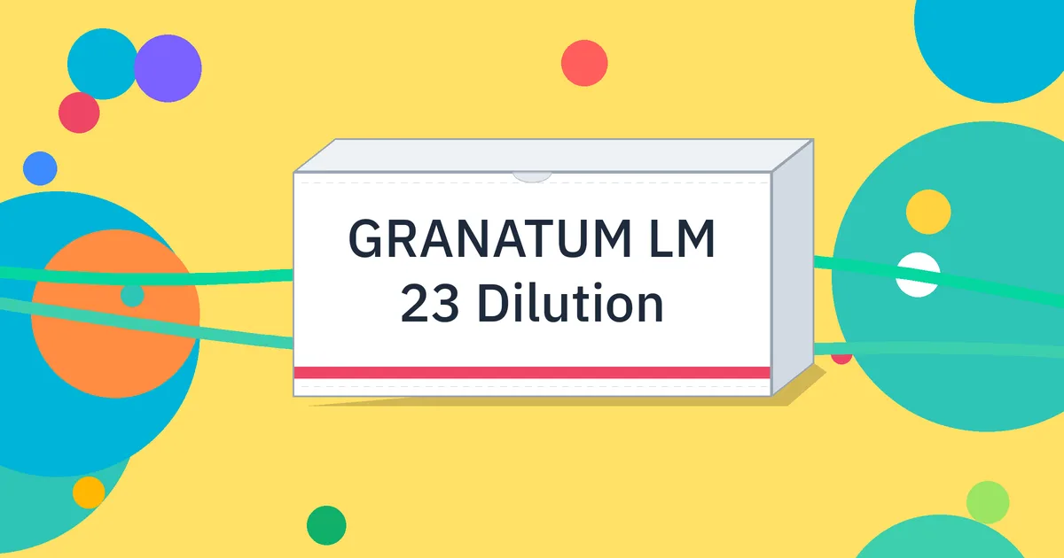 Symbolbild: Packung mit der Aufschrift GRANATUM LM 23 Dilution (PZN 13546195) – Verfügbarkeit und Bezug in Apotheken in Frankfurt am Main