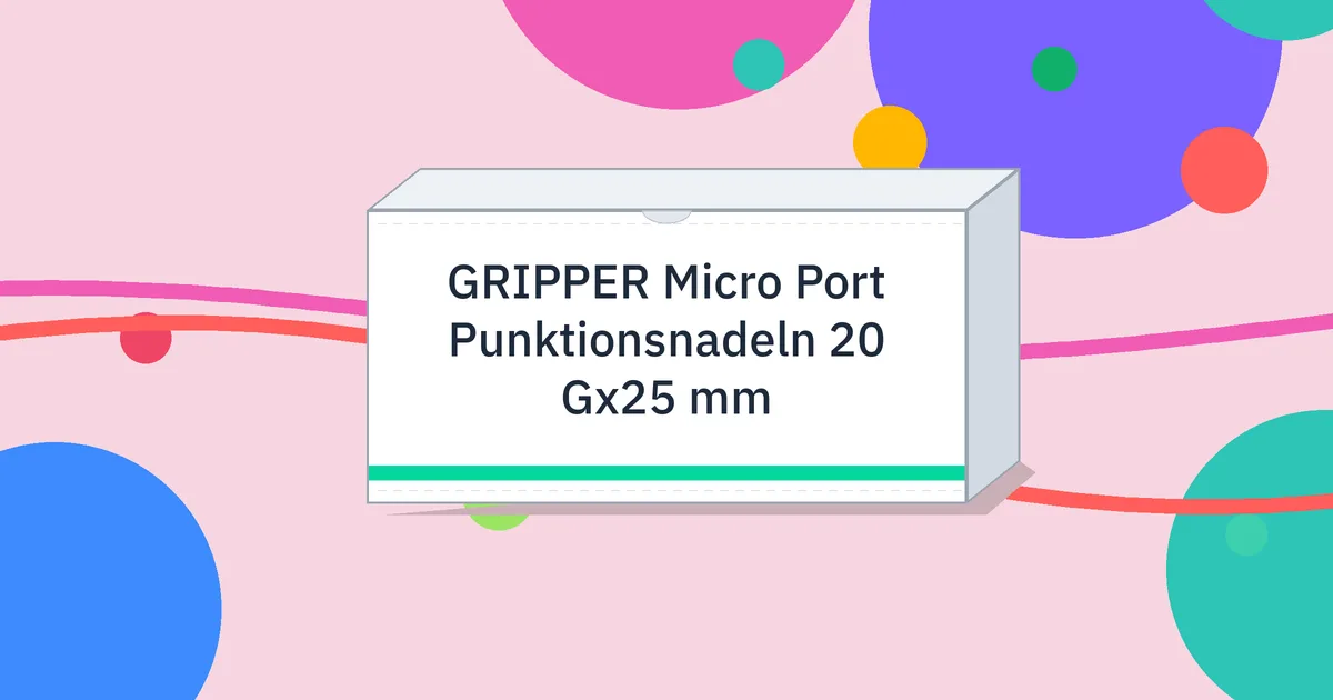 Symbolbild: Packung mit der Aufschrift GRIPPER Micro Port Punktionsnadeln 20 Gx25 mm (PZN 09007386) – Verfügbarkeit und Bezug in Apotheken in Frankfurt am Main