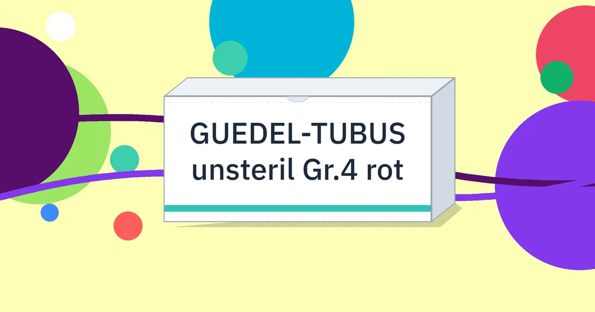 Symbolbild: Packung mit der Aufschrift GUEDEL-TUBUS unsteril Gr.4 rot (PZN 13832972) – Verfügbarkeit und Bezug in Apotheken in Frankfurt am Main