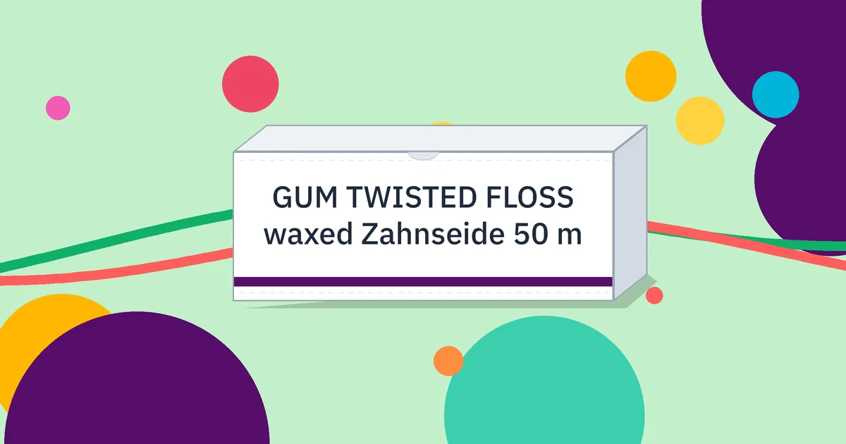Symbolbild: Packung mit der Aufschrift GUM TWISTED FLOSS waxed Zahnseide 50 m (PZN 17964251) – Verfügbarkeit und Bezug in Apotheken in Frankfurt am Main