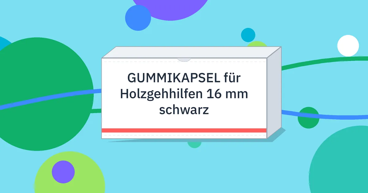 Symbolbild: Packung mit der Aufschrift GUMMIKAPSEL für Holzgehhilfen 16 mm schwarz (PZN 14213604) – Verfügbarkeit und Bezug in Apotheken in Frankfurt am Main