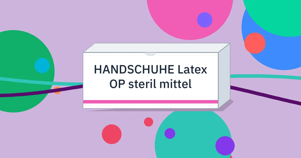 Symbolbild: Packung mit der Aufschrift HANDSCHUHE Latex OP steril mittel (PZN 03874633) – Verfügbarkeit und Bezug in Apotheken in Frankfurt am Main
