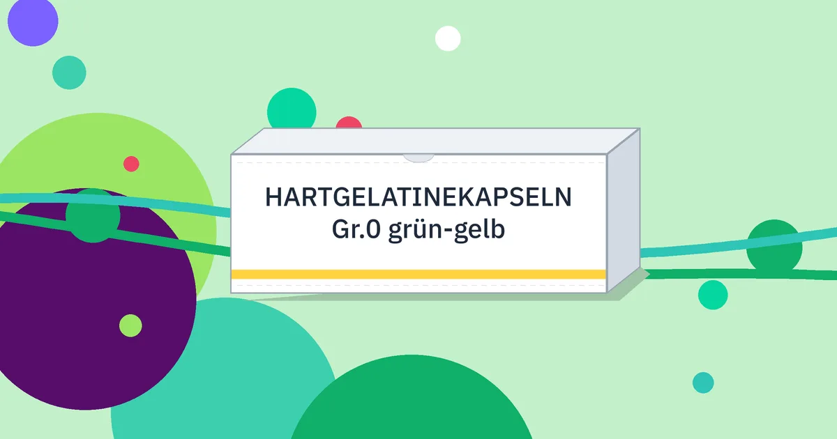 Symbolbild: Packung mit der Aufschrift HARTGELATINEKAPSELN Gr.0 grün-gelb (PZN 17857839) – Verfügbarkeit und Bezug in Apotheken in Frankfurt am Main