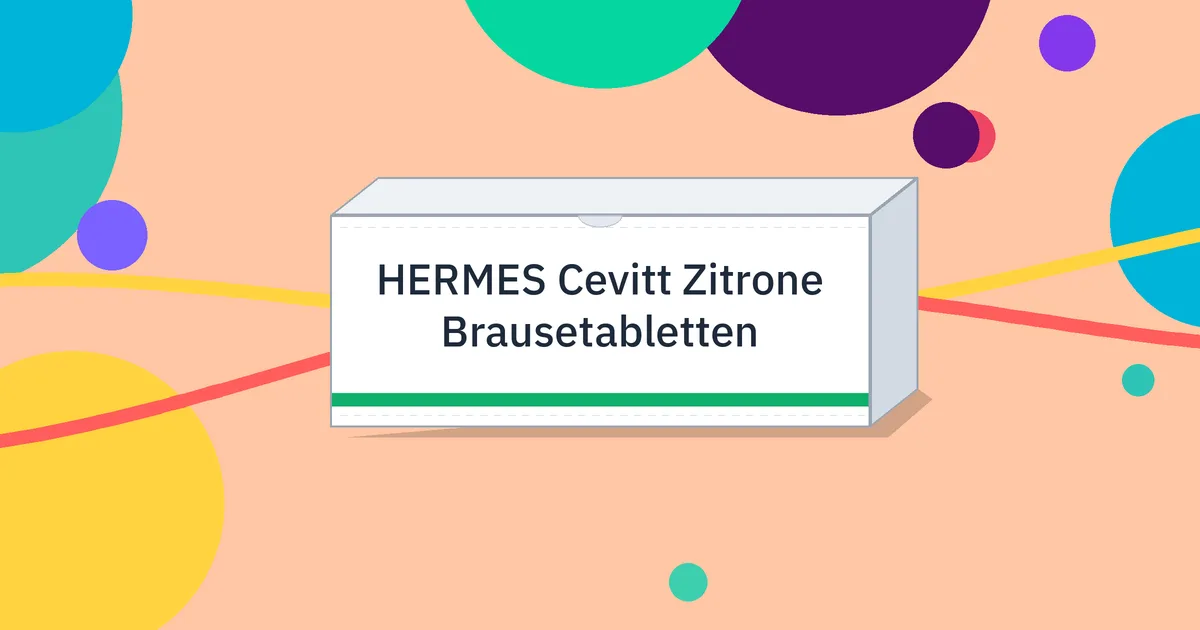 Symbolbild: Packung mit der Aufschrift HERMES Cevitt Zitrone Brausetabletten (PZN 08481051) – Verfügbarkeit und Bezug in Apotheken in Frankfurt am Main