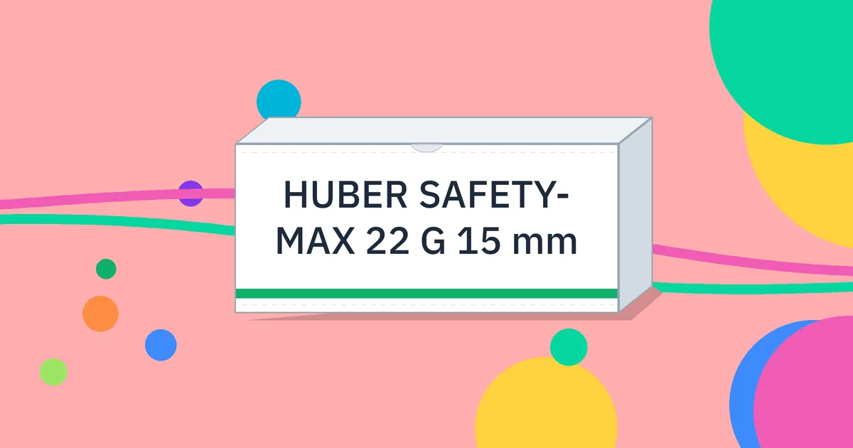 Symbolbild: Packung mit der Aufschrift HUBER SAFETY-MAX 22 G 15 mm (PZN 10707829) – Verfügbarkeit und Bezug in Apotheken in Frankfurt am Main