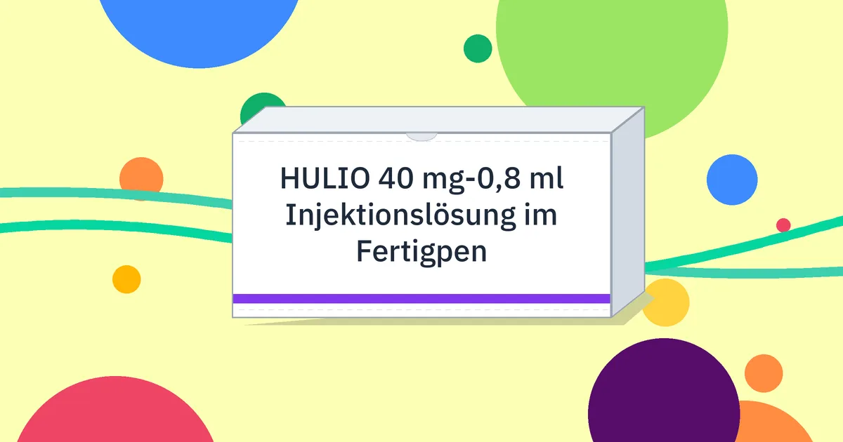 Symbolbild: Packung mit der Aufschrift HULIO 40 mg-0,8 ml Injektionslösung im Fertigpen (PZN 16022825) – Verfügbarkeit und Bezug in Apotheken in Frankfurt am Main