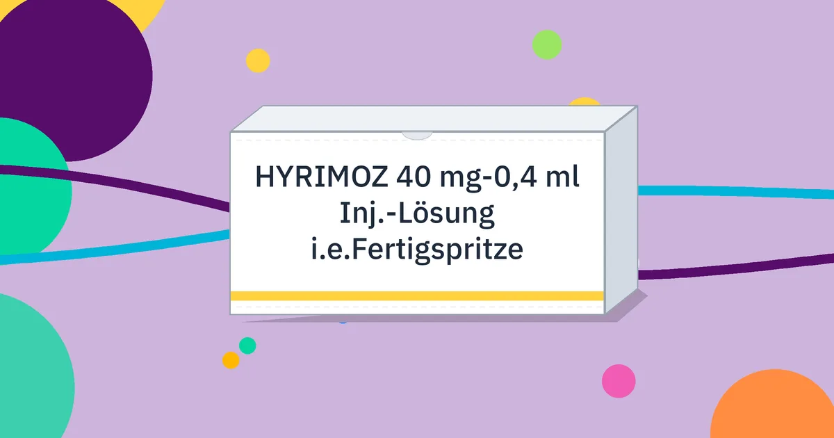 Symbolbild: Packung mit der Aufschrift HYRIMOZ 40 mg-0,4 ml Inj.-Lösung i.e.Fertigspritze (PZN 19261192) – Verfügbarkeit und Bezug in Apotheken in Frankfurt am Main