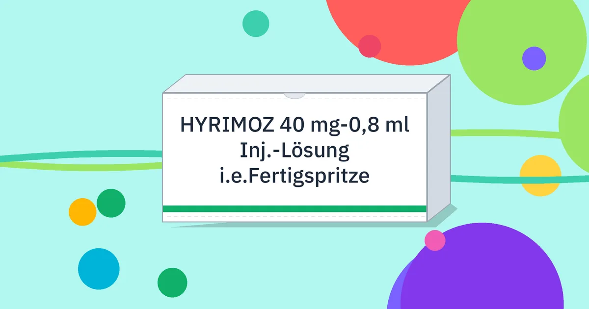 Symbolbild: Packung mit der Aufschrift HYRIMOZ 40 mg-0,8 ml Inj.-Lösung i.e.Fertigspritze (PZN 16958018) – Verfügbarkeit und Bezug in Apotheken in Frankfurt am Main