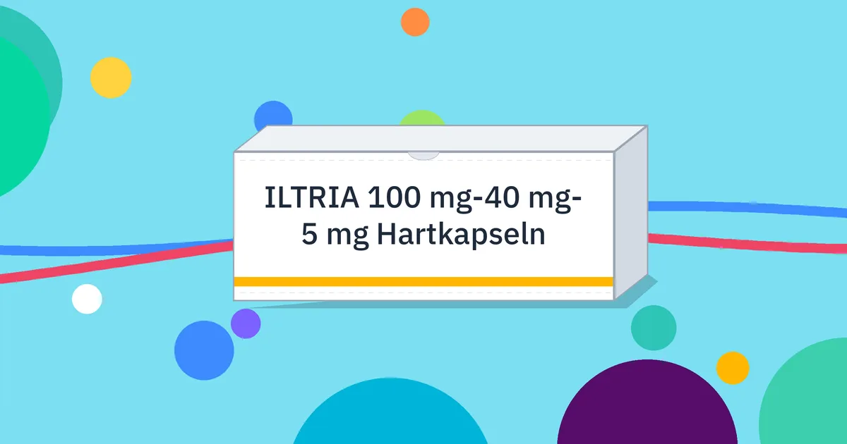 Symbolbild: Packung mit der Aufschrift ILTRIA 100 mg-40 mg-5 mg Hartkapseln (PZN 13359984) – Verfügbarkeit und Bezug in Apotheken in Frankfurt am Main