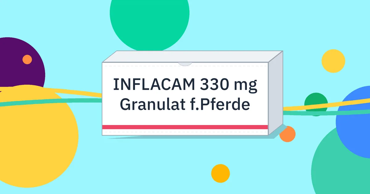 Symbolbild: Packung mit der Aufschrift INFLACAM 330 mg Granulat f.Pferde (PZN 12372971) – Verfügbarkeit und Bezug in Apotheken in Frankfurt am Main