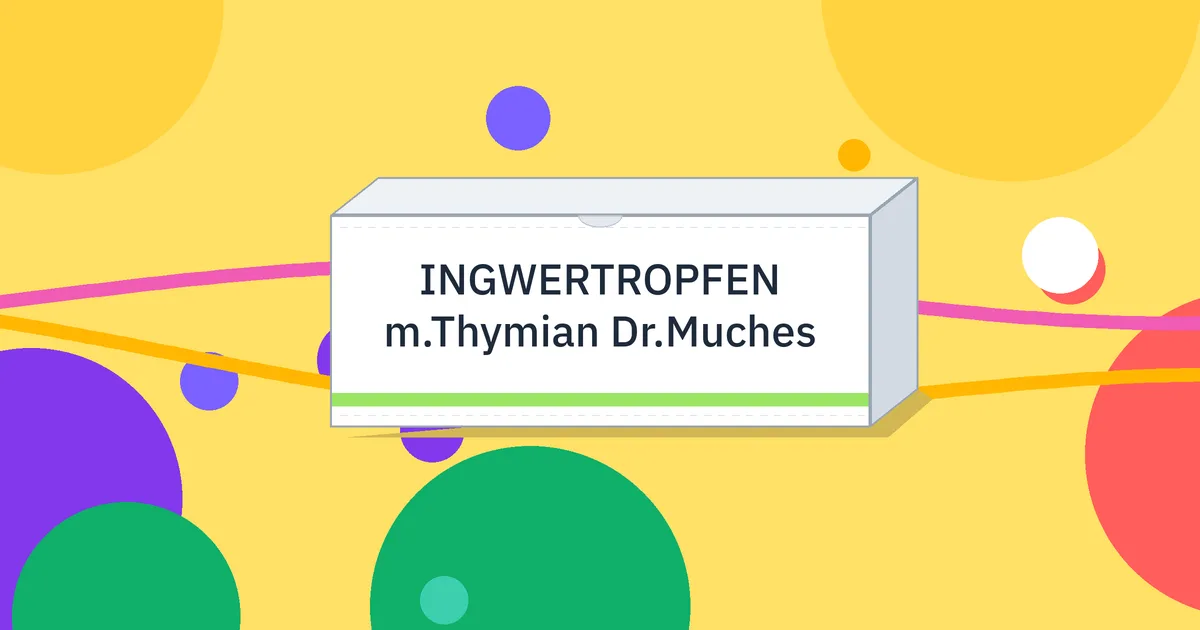 Symbolbild: Packung mit der Aufschrift INGWERTROPFEN m.Thymian Dr.Muches (PZN 11368424) – Verfügbarkeit und Bezug in Apotheken in Frankfurt am Main