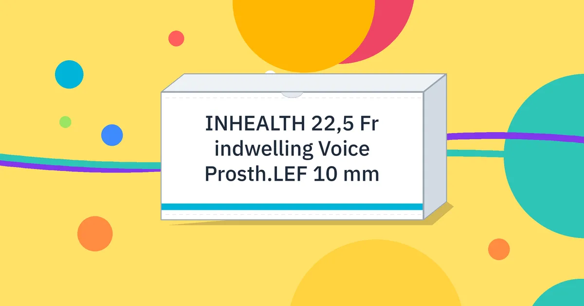 Symbolbild: Packung mit der Aufschrift INHEALTH 22,5 Fr indwelling Voice Prosth.LEF 10 mm (PZN 17932989) – Verfügbarkeit und Bezug in Apotheken in Frankfurt am Main