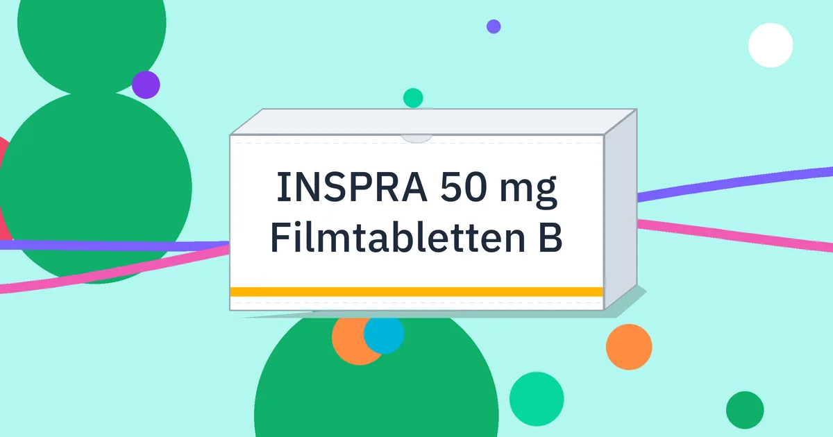 Symbolbild: Packung mit der Aufschrift INSPRA 50 mg Filmtabletten B (PZN 15376805) – Verfügbarkeit und Bezug in Apotheken in Frankfurt am Main